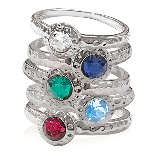 Hammered Birthstone Stackable Rings (White) – Maya J
